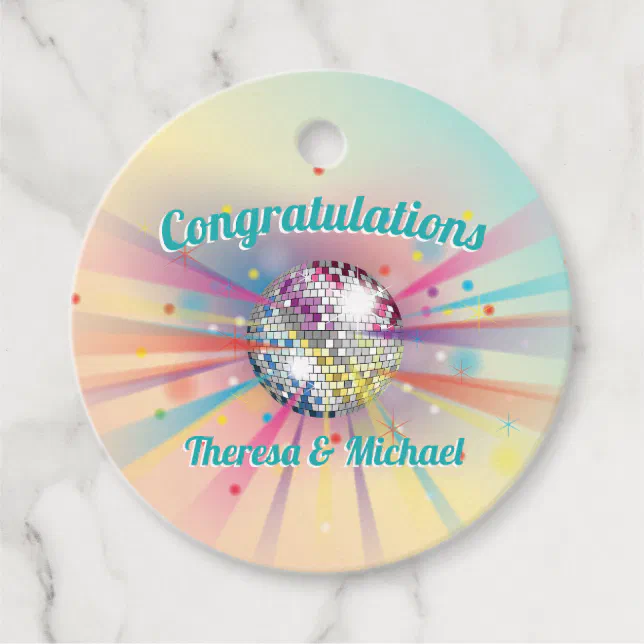 Disco Ball Baby Shower Groovy Pastel Rainbow Favor Tags | Zazzle