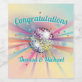 Disco Ball Baby Shower Groovy Pastel Rainbow favor Wine Label | Zazzle