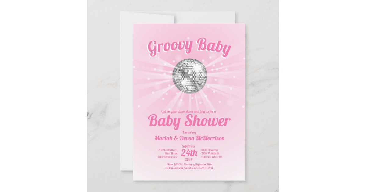 Disco Ball Baby Shower Groovy Pink Girl Invitation | Zazzle