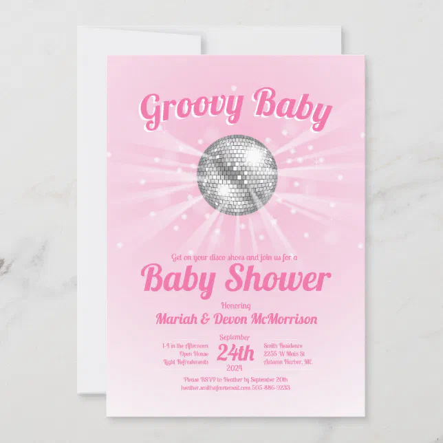 Disco Ball Baby Shower Groovy Pink Girl Invitation | Zazzle