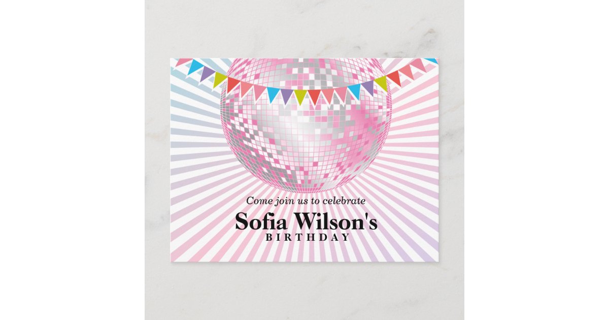 disco ball birthday Postcard invitation | Zazzle