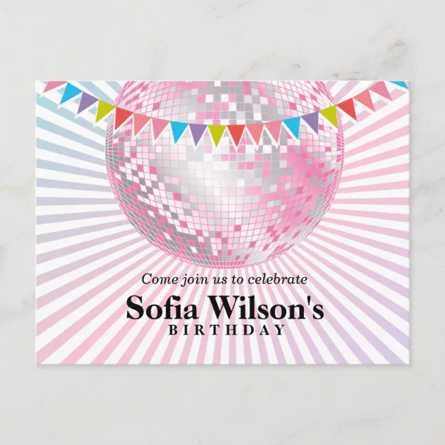 disco ball birthday Postcard invitation | Zazzle