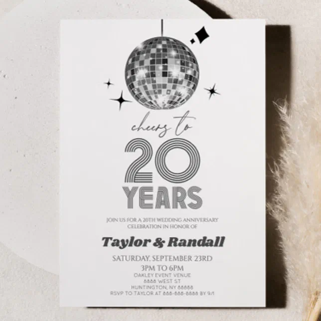 Disco Ball Cheers To 20 Years Wedding Anniversary Invitation | Zazzle