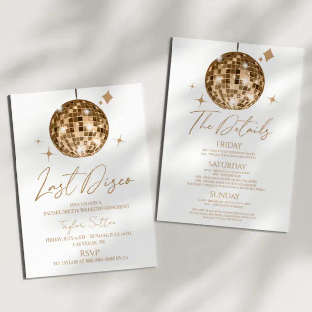 Disco Ball Last Disco Bachelorette Weekend Party Invitation | Zazzle