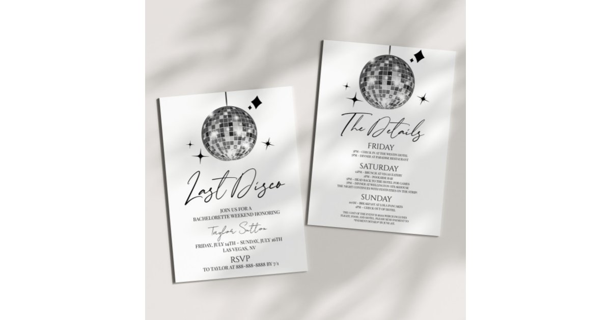 Disco Ball Last Disco Bachelorette Weekend Party Invitation | Zazzle