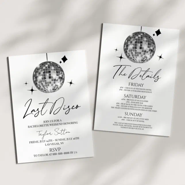 Disco Ball Last Disco Bachelorette Weekend Party Invitation | Zazzle