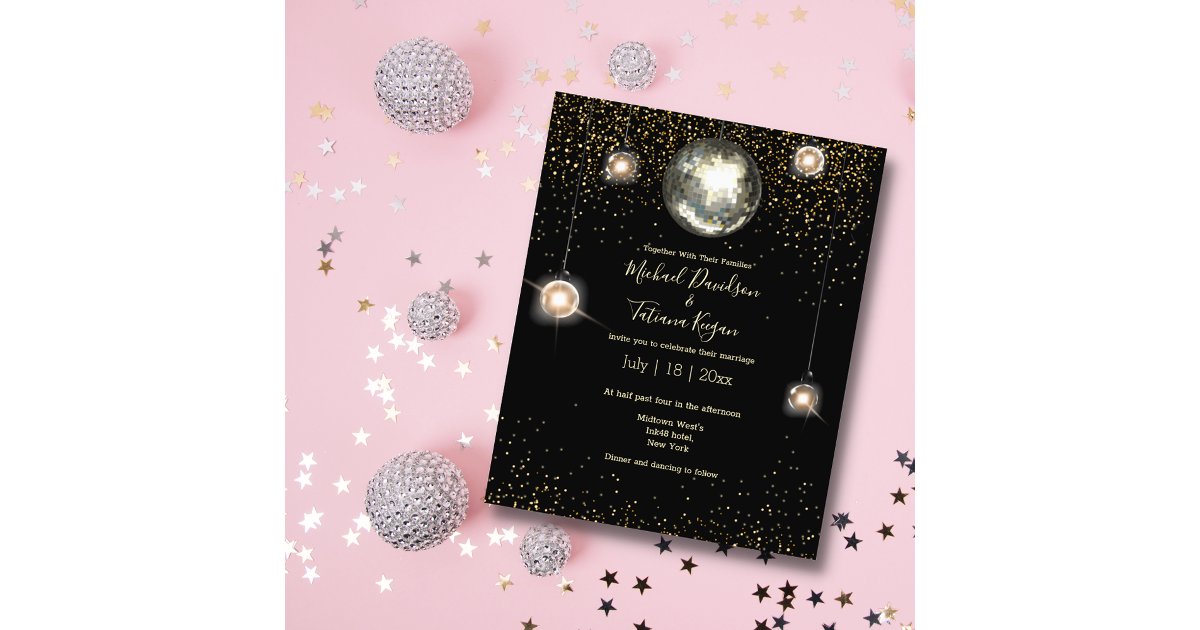 disco ball lights glitters wedding invitation flyer | Zazzle