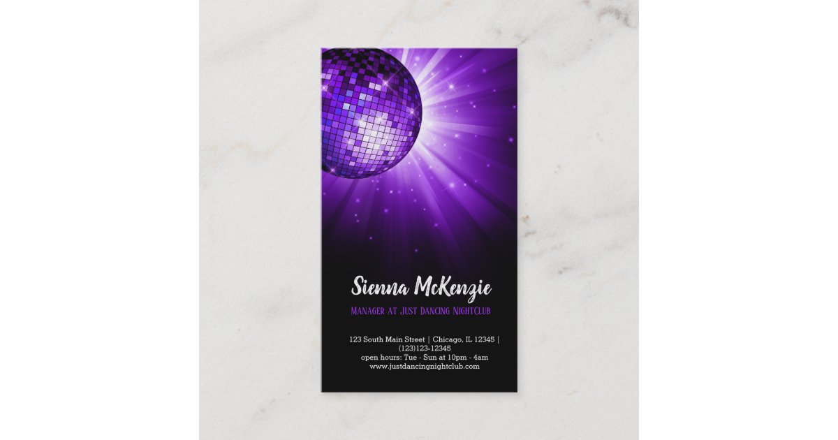 Disco ball purple business card | Zazzle