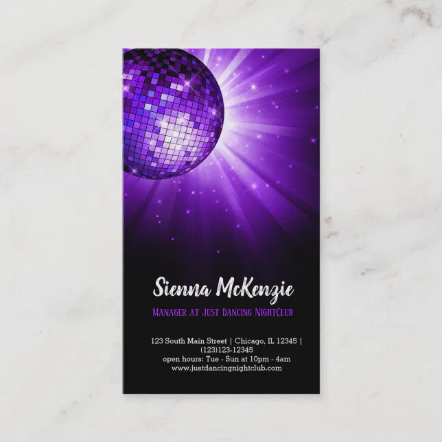 Disco ball purple business card | Zazzle