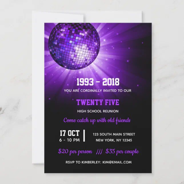 Disco ball purple invitation | Zazzle