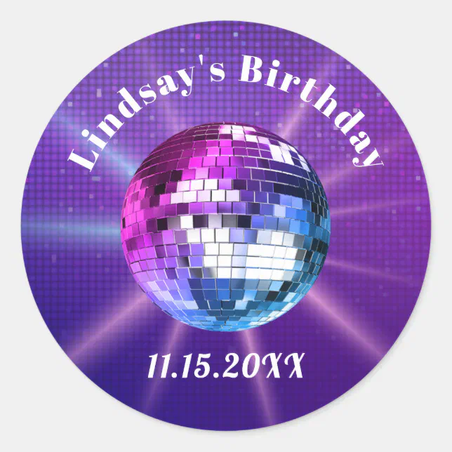 Disco Ball Retro Birthday Classic Round Sticker | Zazzle