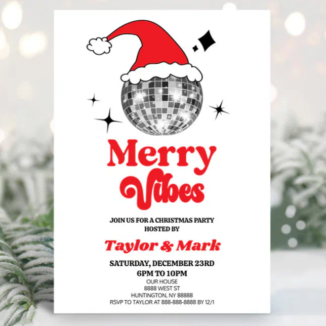 Disco Ball Santa Hat Retro Christmas Holiday Party Invitation Zazzle