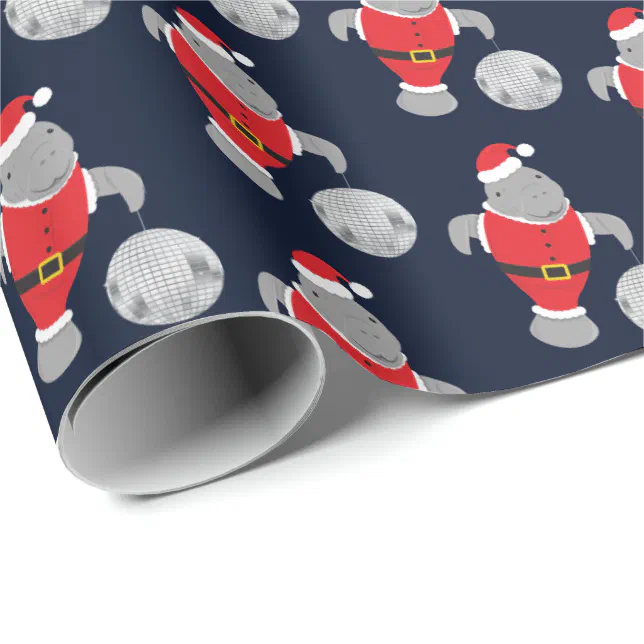 Disco Ball Santa Manatee Christmas Wrapping Paper | Zazzle