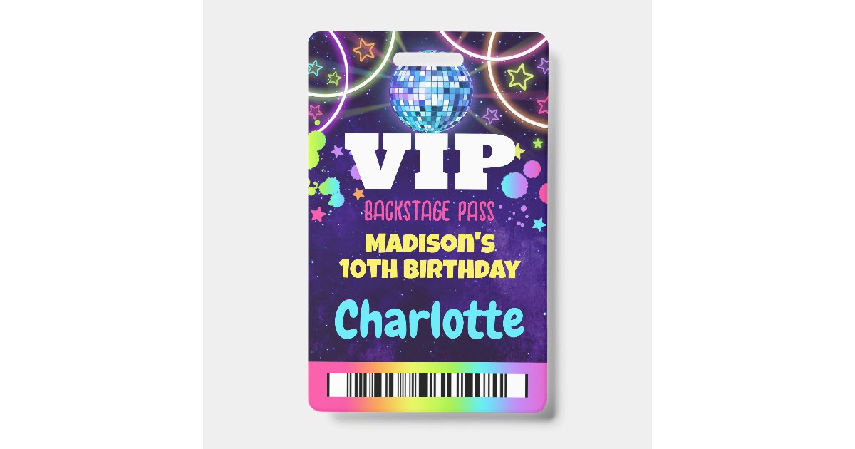 Disco Ball VIP Backstage Pass Birthday Lanyard Badge | Zazzle