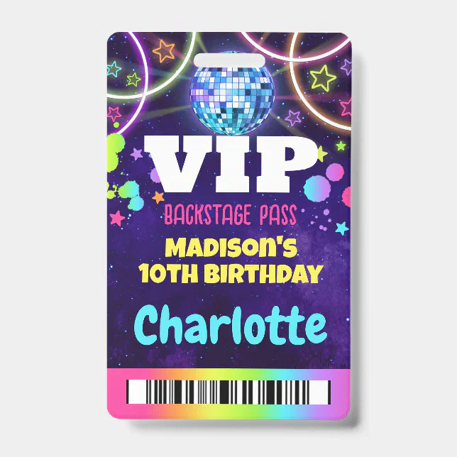 Disco Ball VIP Backstage Pass Birthday Lanyard Badge | Zazzle