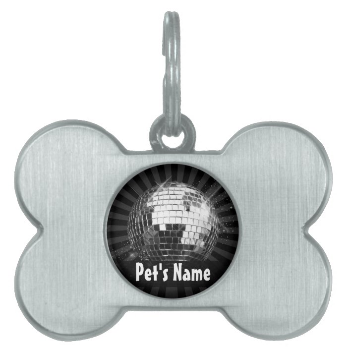 Disco Ball w/Black Background Pet Name Tag | Zazzle.com