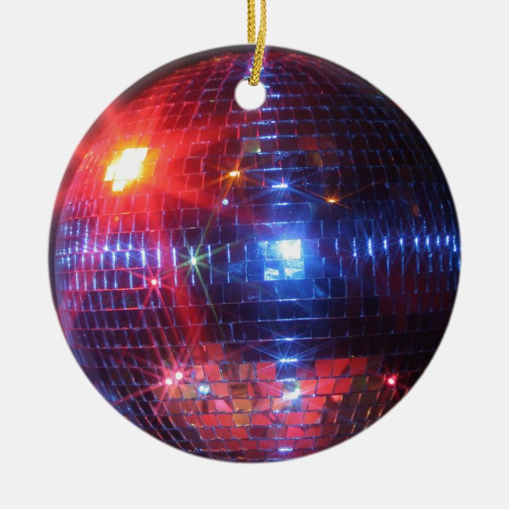 Disco ball with laser beams ceramic ornament | Zazzle