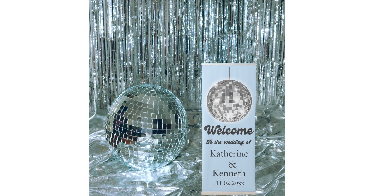 Disco Balls Welcome Wedding Retractable Banner | Zazzle