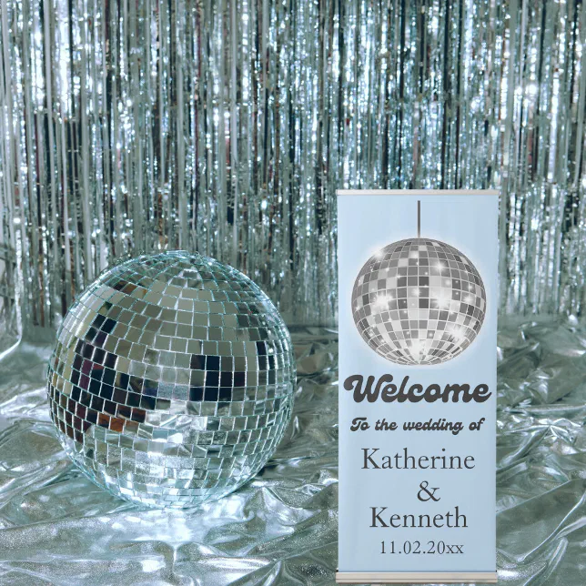 Disco Balls Welcome Wedding Retractable Banner | Zazzle