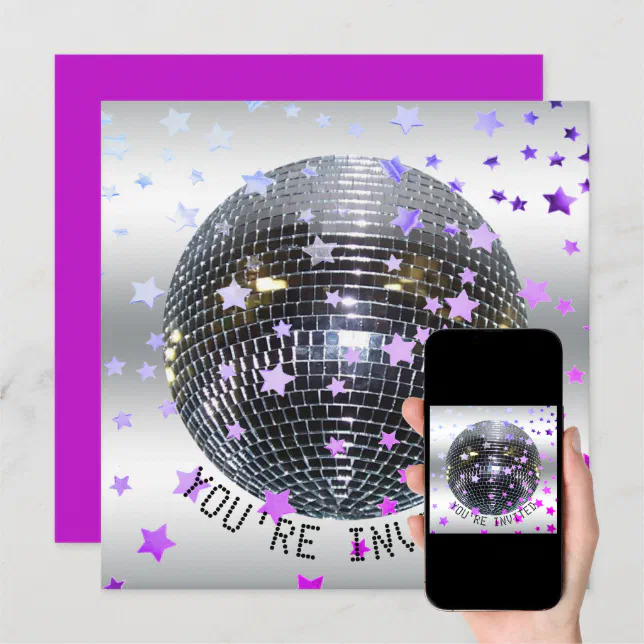 Disco Birthday Purple | Retro 70s Disco Party Invitation | Zazzle