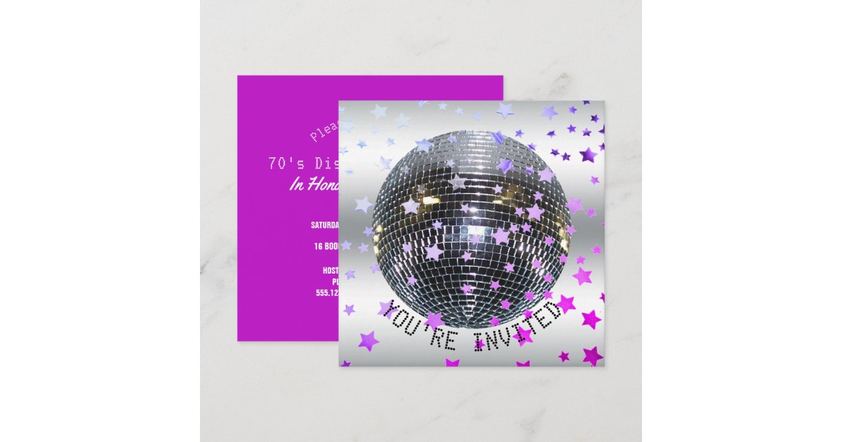 Disco Birthday Purple | Retro 70s Disco Party Invitation | Zazzle