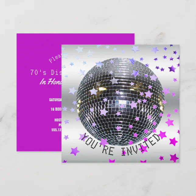 Disco Birthday Purple | Retro 70s Disco Party Invitation | Zazzle