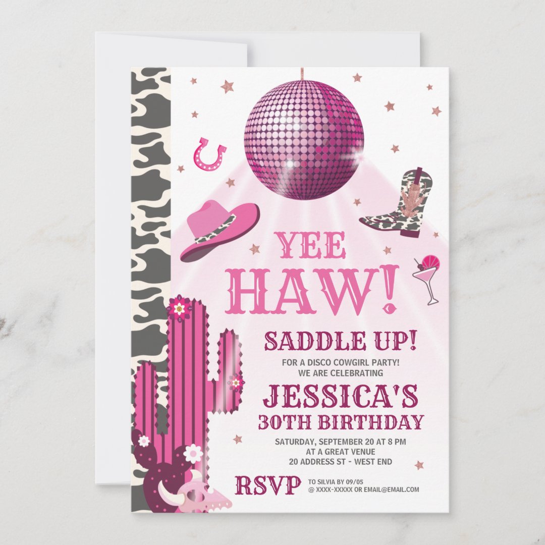 Disco Cowgirl Birthday Party Invitation | Zazzle