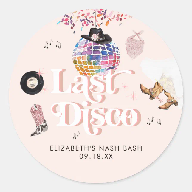 Disco Cowgirl Nashville Pink Rodeo | Bachelorette Classic Round Sticker ...