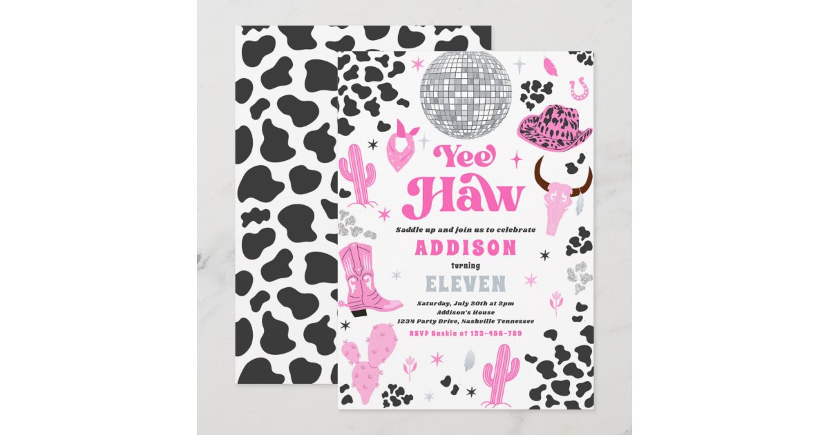 Disco Cowgirl Nashville Pink Rodeo Birthday Party Invitation | Zazzle