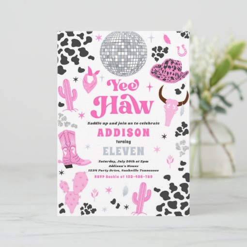 Disco Cowgirl Nashville Pink Rodeo Birthday Party Invitation | Zazzle