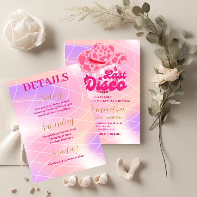 Disco Cowgirl Pink Rodeo Bachelorette Party Invitation | Zazzle