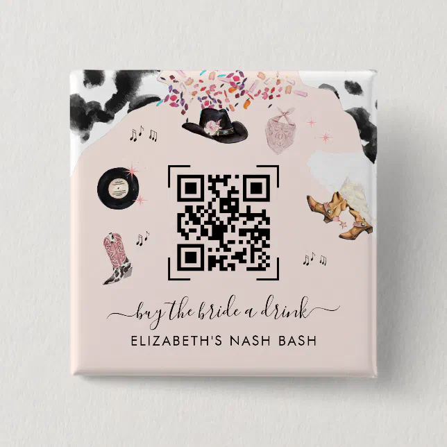 Disco Cowgirl Rodeo Buy The Bride A Drink QR Code Button | Zazzle