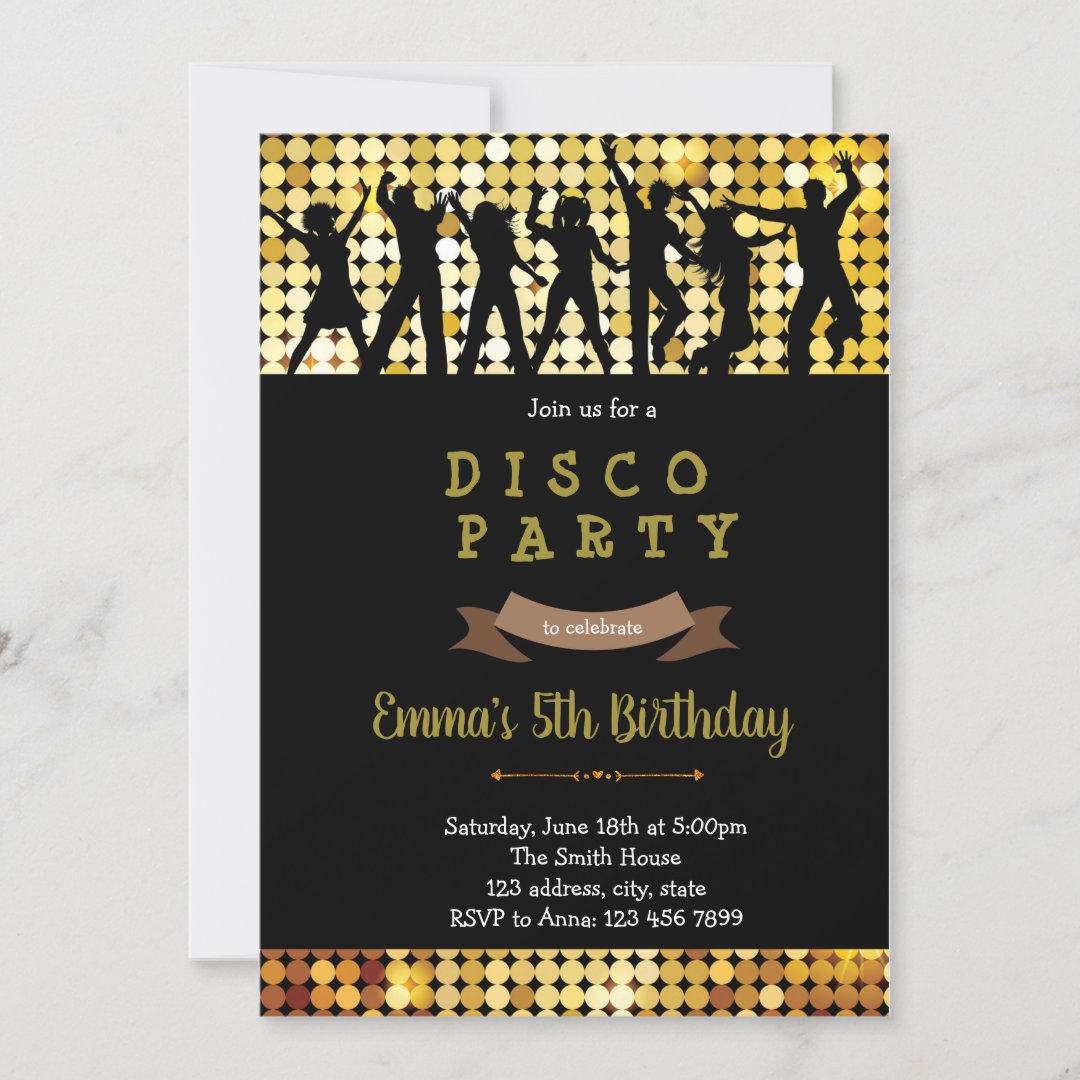 Disco dance birthday party invitation | Zazzle