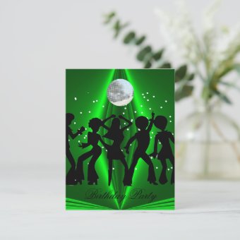 Disco Dance Green Birthday Party Invitation | Zazzle