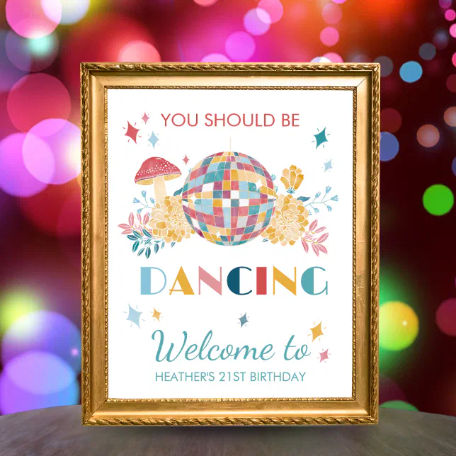Disco Dancing Birthday Welcome Party Sign | Zazzle