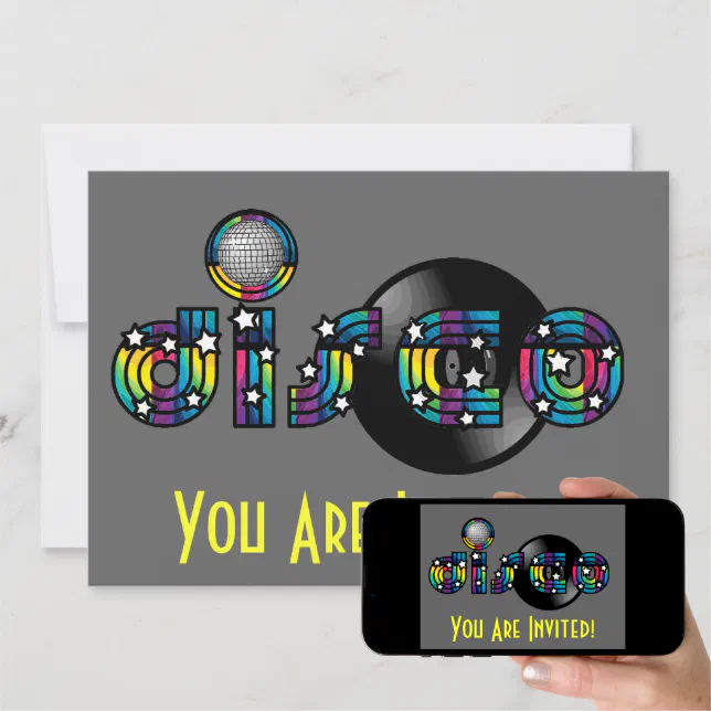 Disco Dancing Mirrored Ball and Vinyl Record Invitation | Zazzle