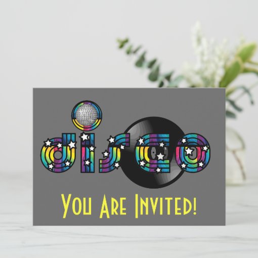 Disco Dancing Mirrored Ball and Vinyl Record Invitation | Zazzle