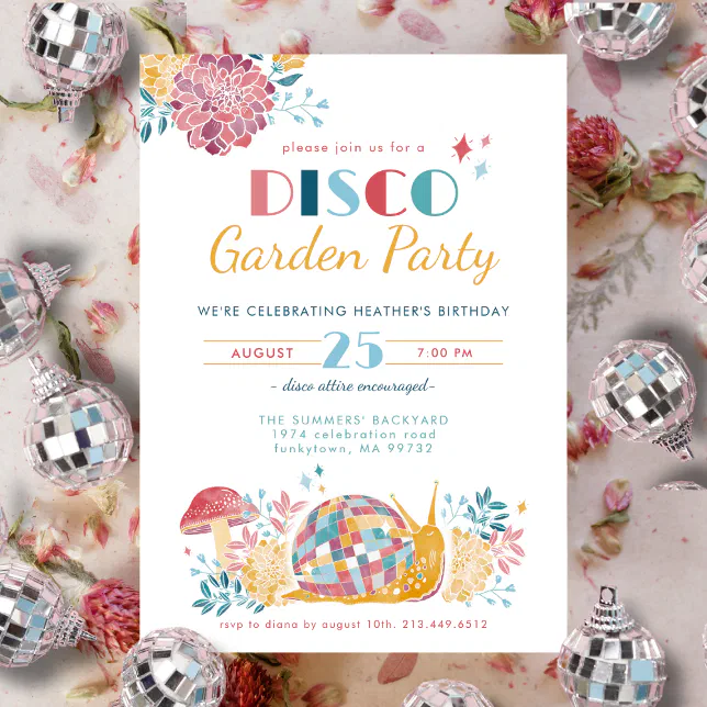 Disco Garden Party Birthday Invitation | Zazzle