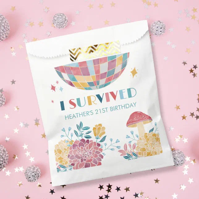 Disco Garden Party I Survived 21st Birthday Favor Bag | Zazzle