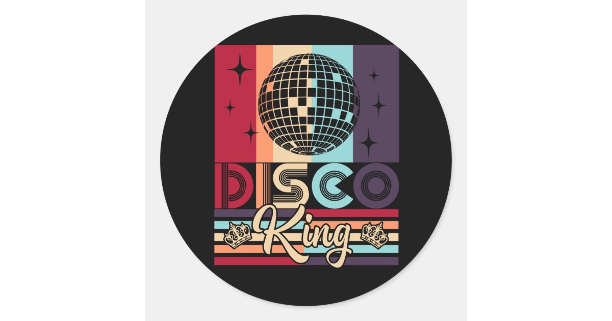 Disco King 1970s Vintage 70s Dance Party Gift Classic Round Sticker ...