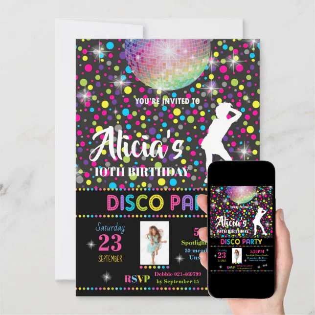 Disco Party Invitation Girl Dance Birthday Invite | Zazzle