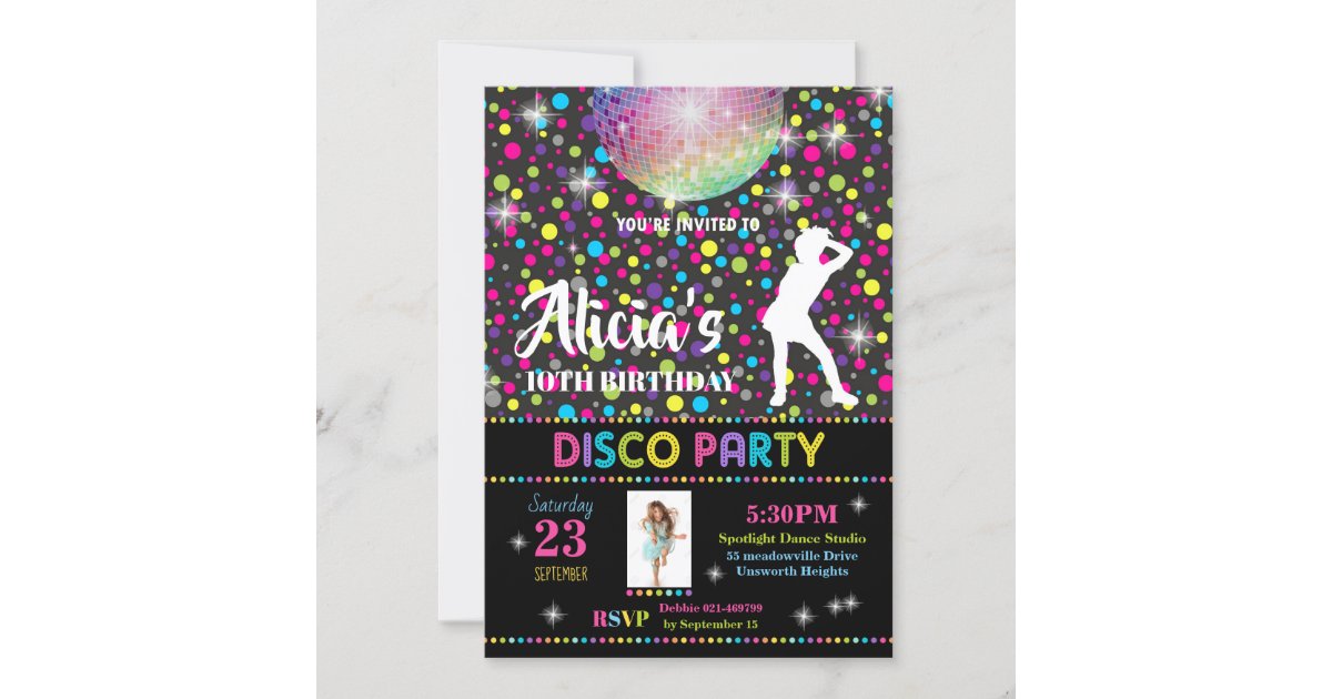 Disco Party Invitation Girl Dance Birthday Invite | Zazzle