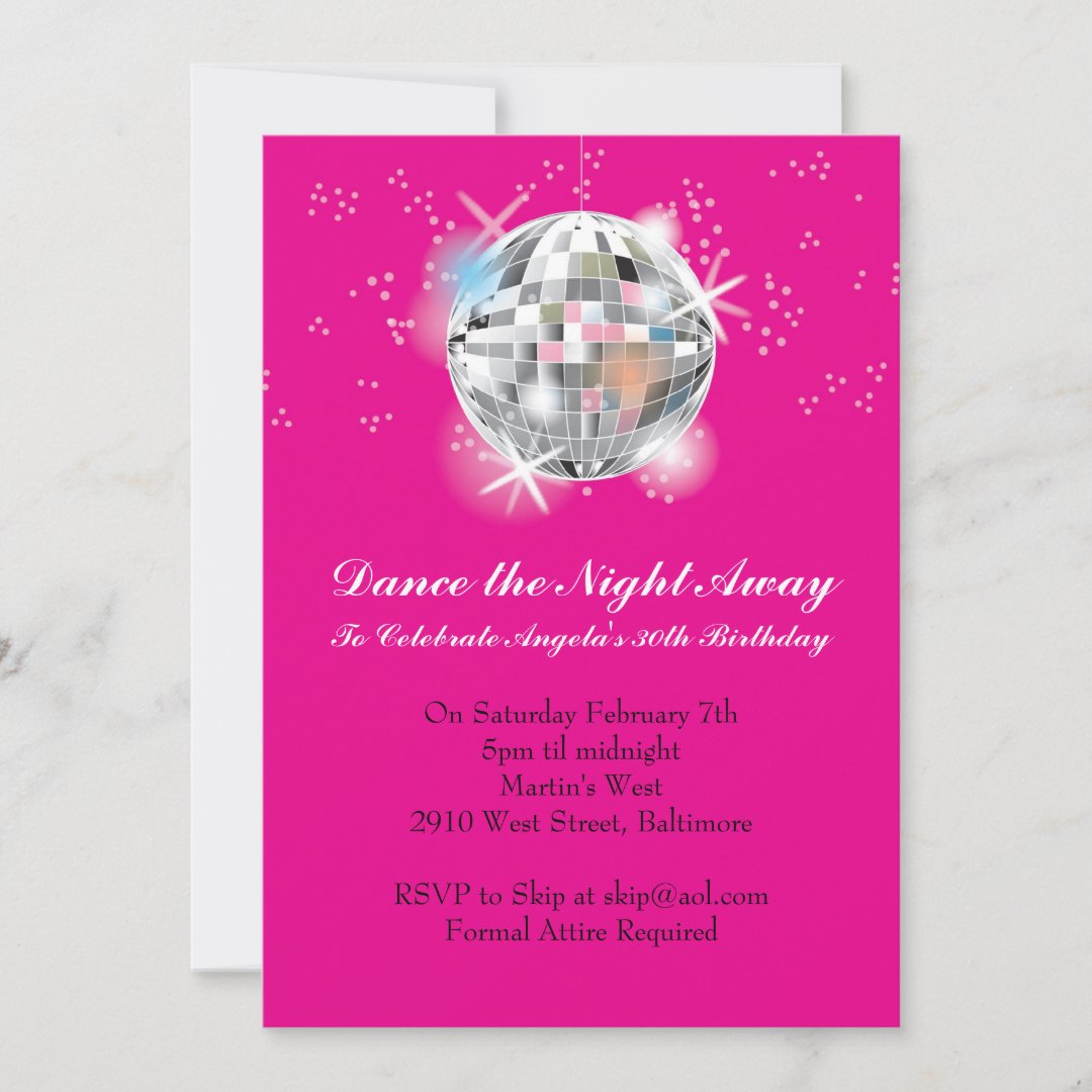 Disco Party Invitation with Hot Pink Background | Zazzle
