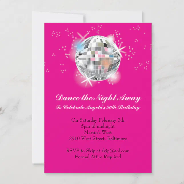 Disco Party Invitation with Hot Pink Background | Zazzle