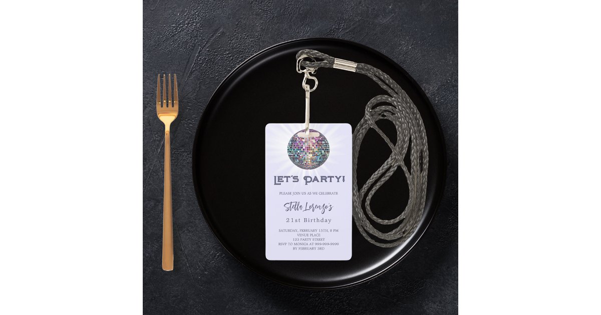 Disco party lavender violet birthday invitation badge | Zazzle