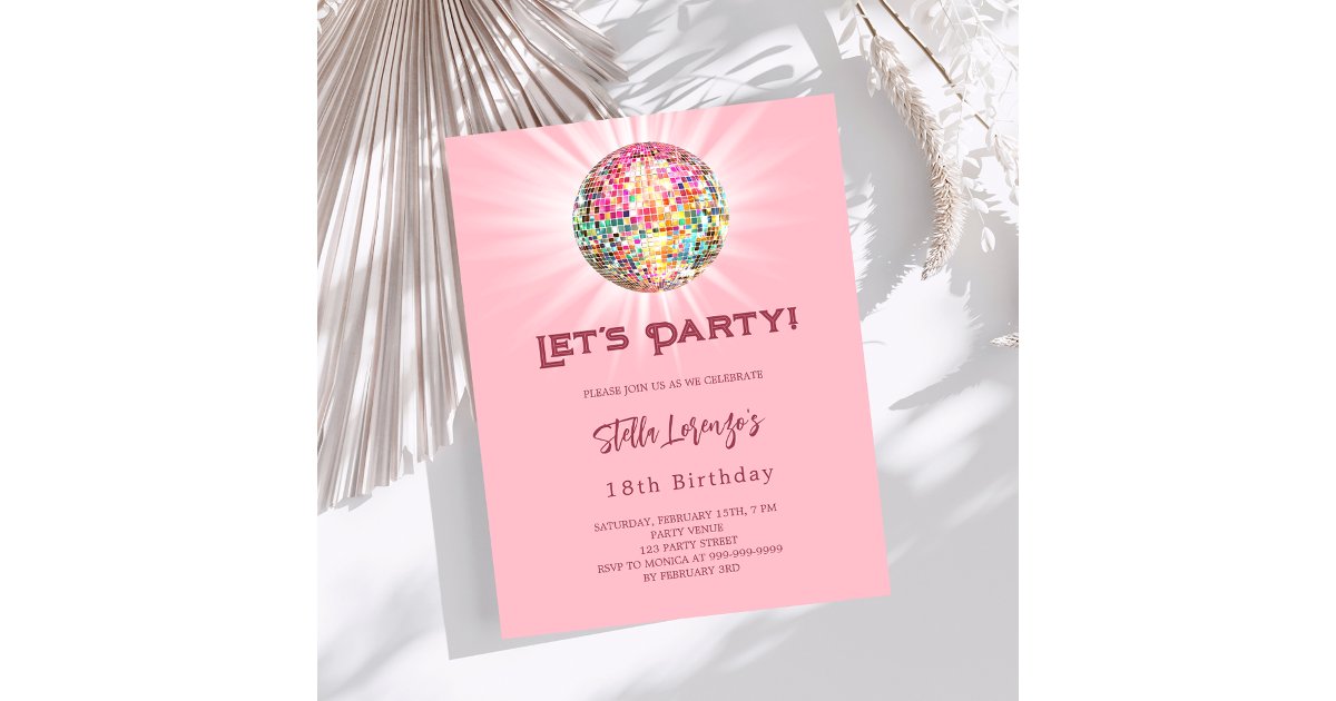 Disco party pink birthday invitation | Zazzle