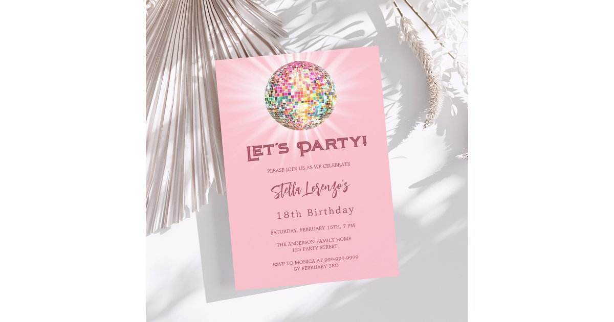 Disco party pink birthday invitation | Zazzle