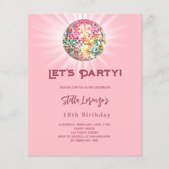 Disco party pink birthday invitation | Zazzle