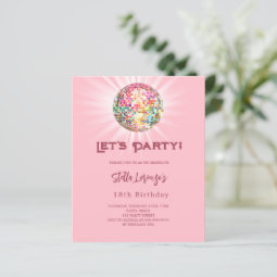 Disco party pink birthday invitation | Zazzle