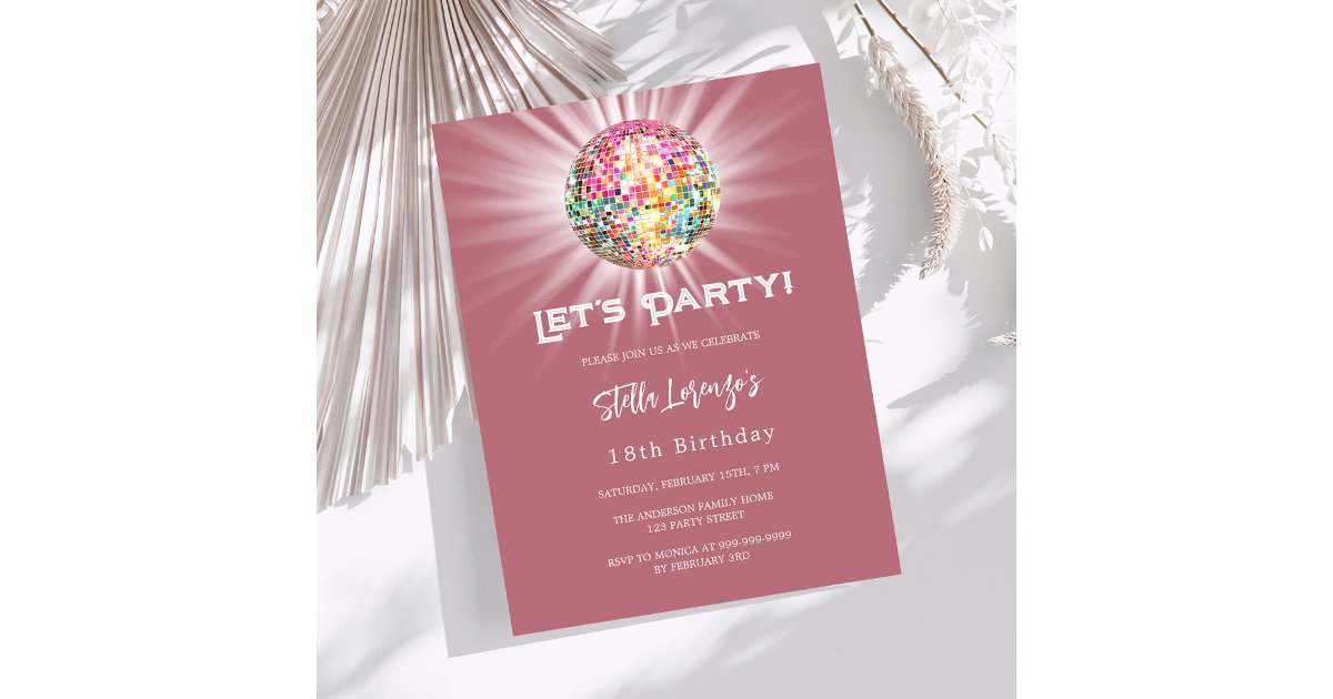 Disco party rose gold birthday invitation | Zazzle